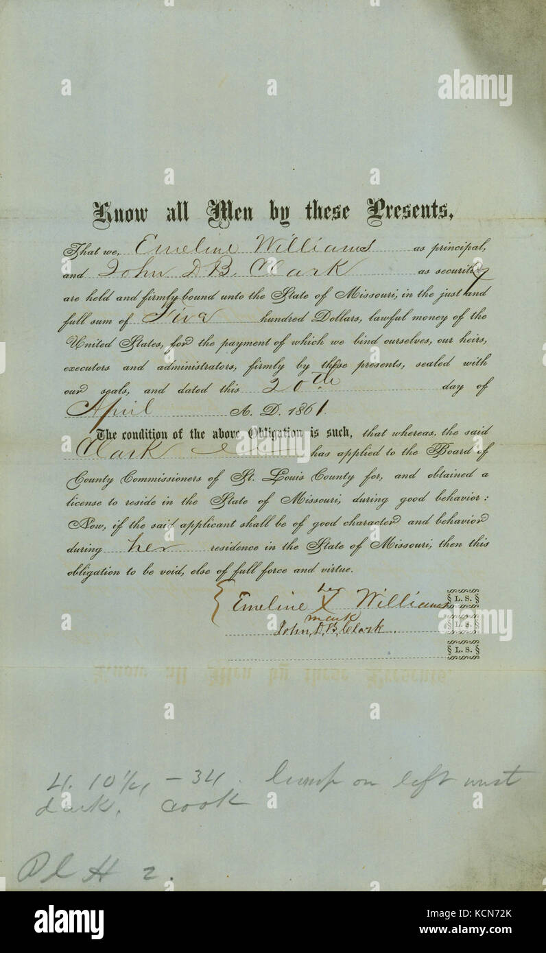 Emeline Williams Free Negro Bond Stock Photo - Alamy