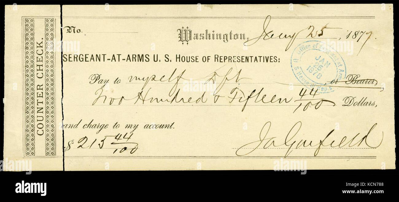 GARFIELD, James Abram (signed check Stock Photo - Alamy