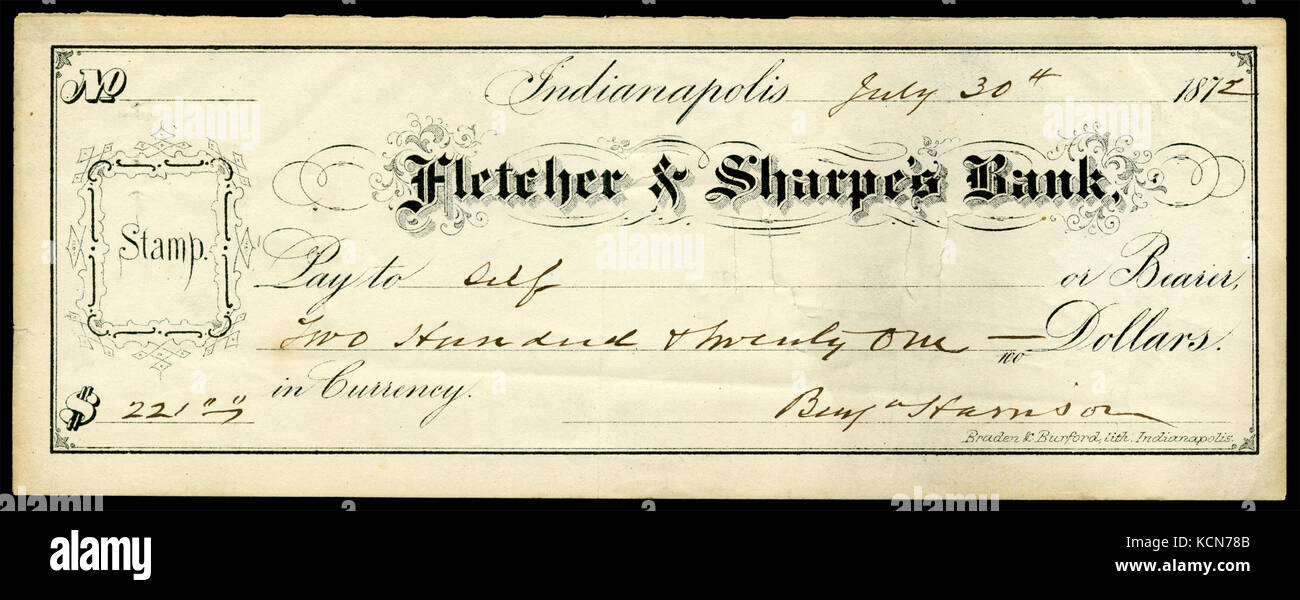 HARRISON, Benjamin (signed check Stock Photo - Alamy