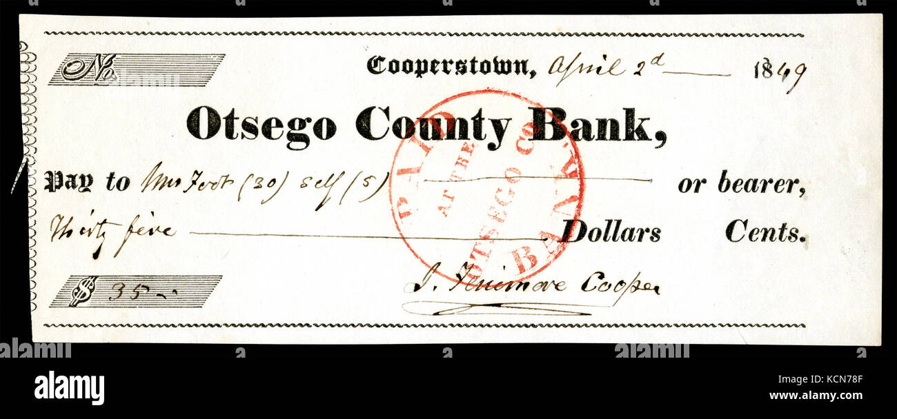 COOPER, James Fenimore (signed check Stock Photo - Alamy