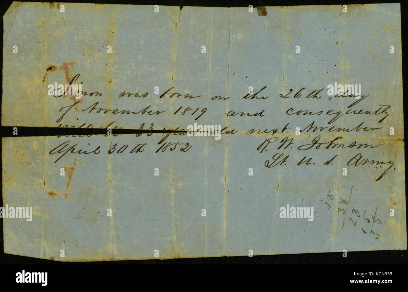 Document signed R.W. Johnson, lieutenant, U.S. Army, April 30, 1852 ...