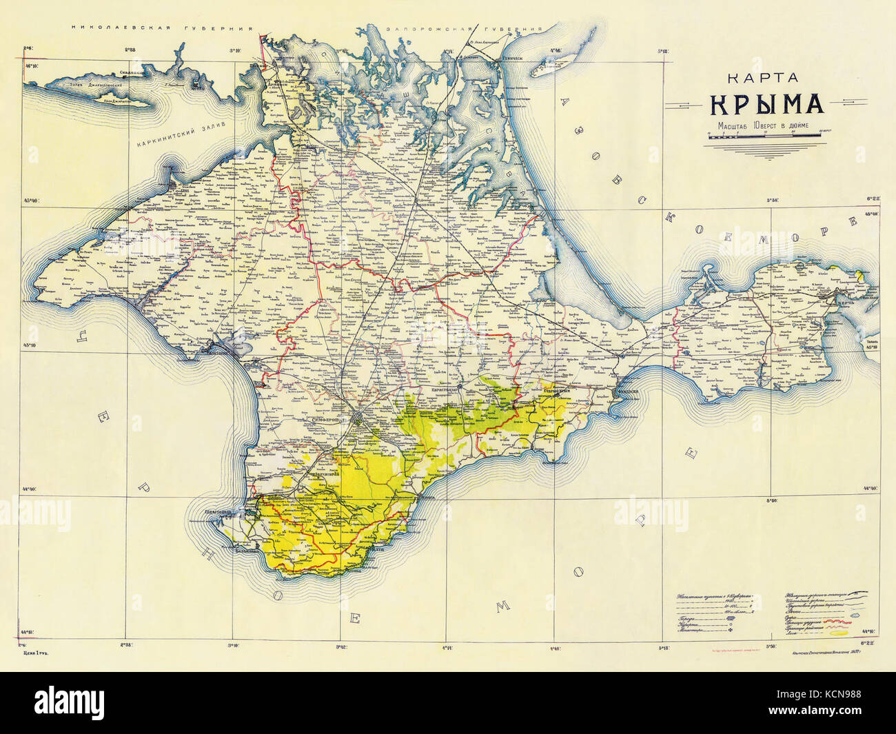 A photograph from 1922 showing the landscape of Crimea, a region in ...