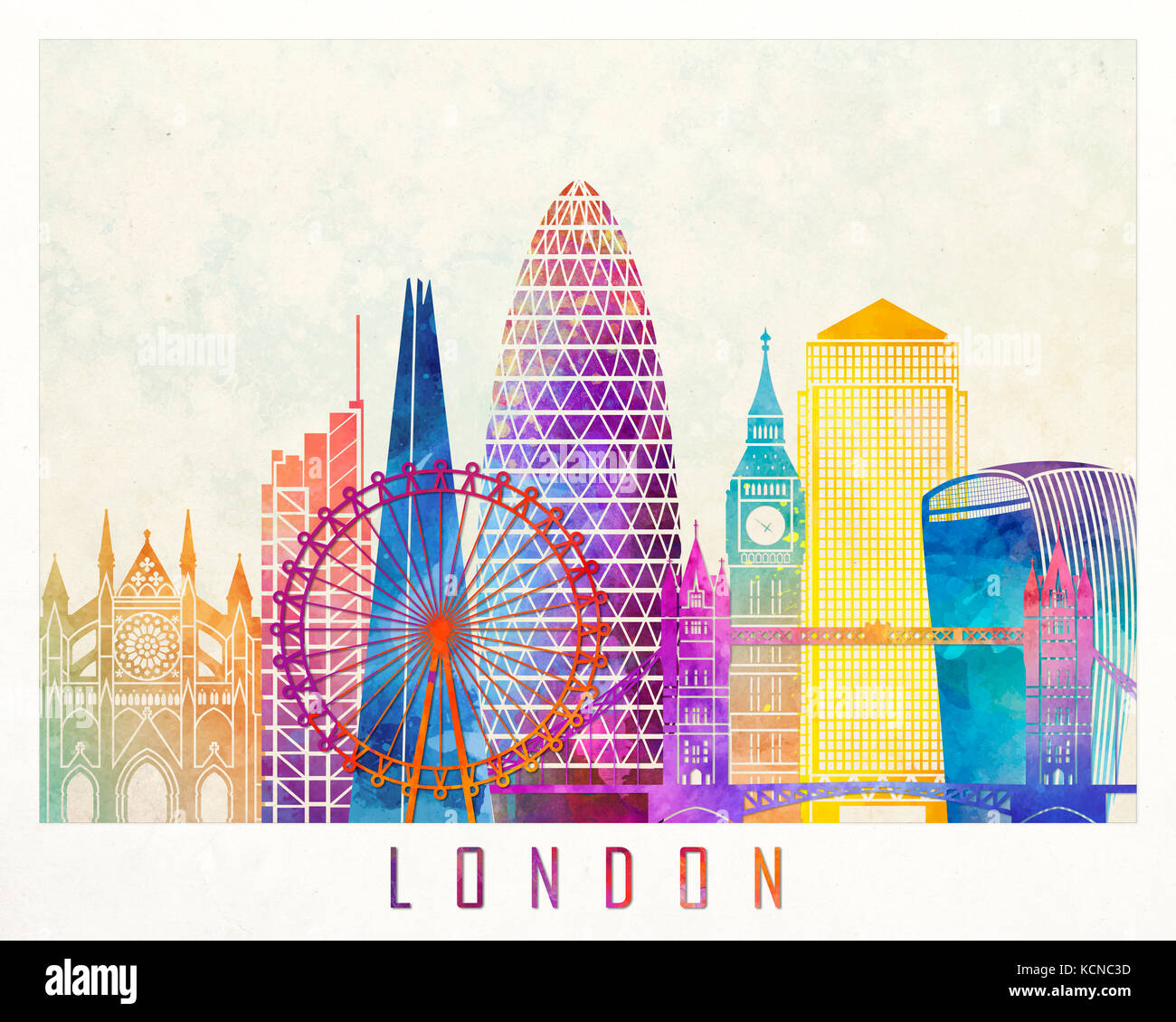 London landmarks watercolor poster Stock Photo - Alamy