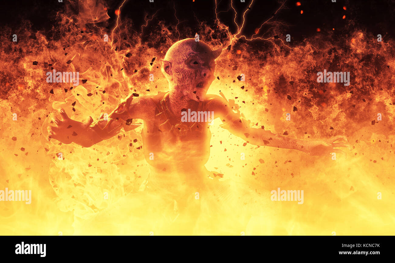 A woman demon burns in a hellfire 3d illustration Stock Photo - Alamy