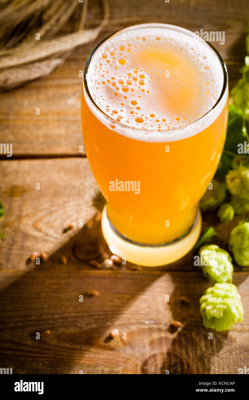 Top view on pint of beer with ingredients for homemade beer Stock Photo ...