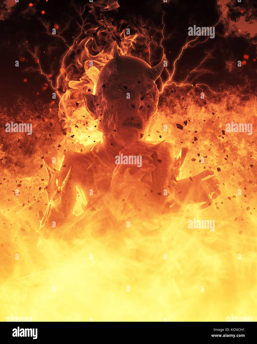 A woman demon burns in a hellfire 3d illustration Stock Photo - Alamy