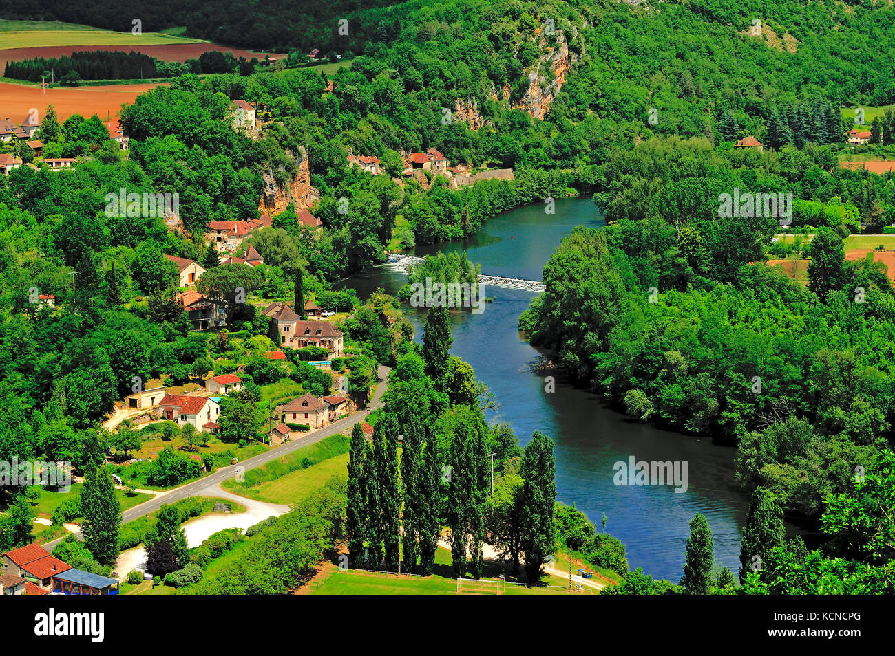 Lot River Valley viewed from Saint-Cirq-Lapopie, Lot Department, Midi ...