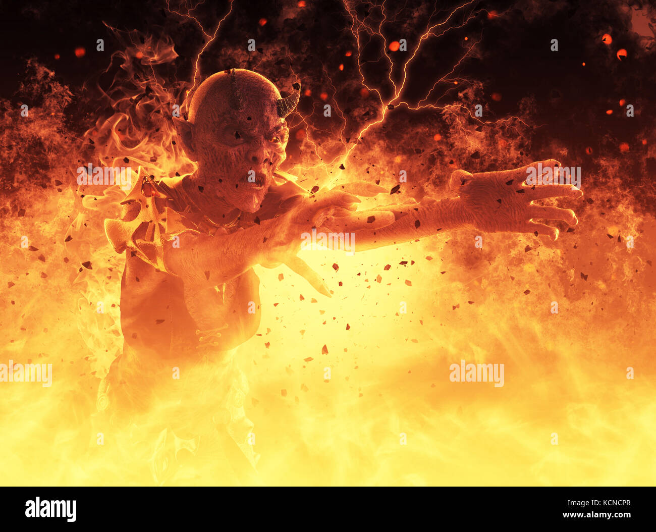 A woman demon burns in a hellfire 3d illustration Stock Photo - Alamy