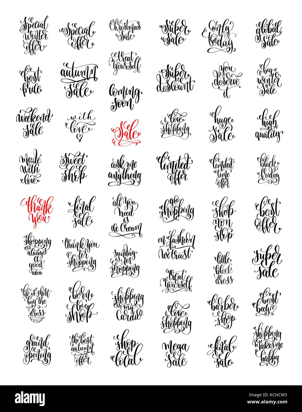 set of 50 hand lettering inscription about happy shopping Stock Vector ...