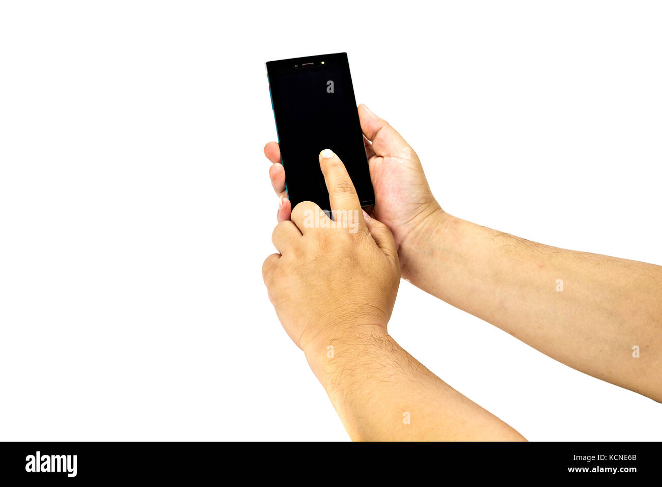 Mobile phone in hand isolated on white background Stock Photo - Alamy