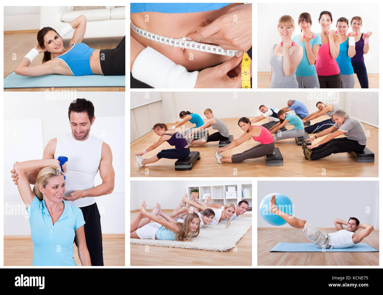 Collage of various fitness images with people exercising Stock Photo ...