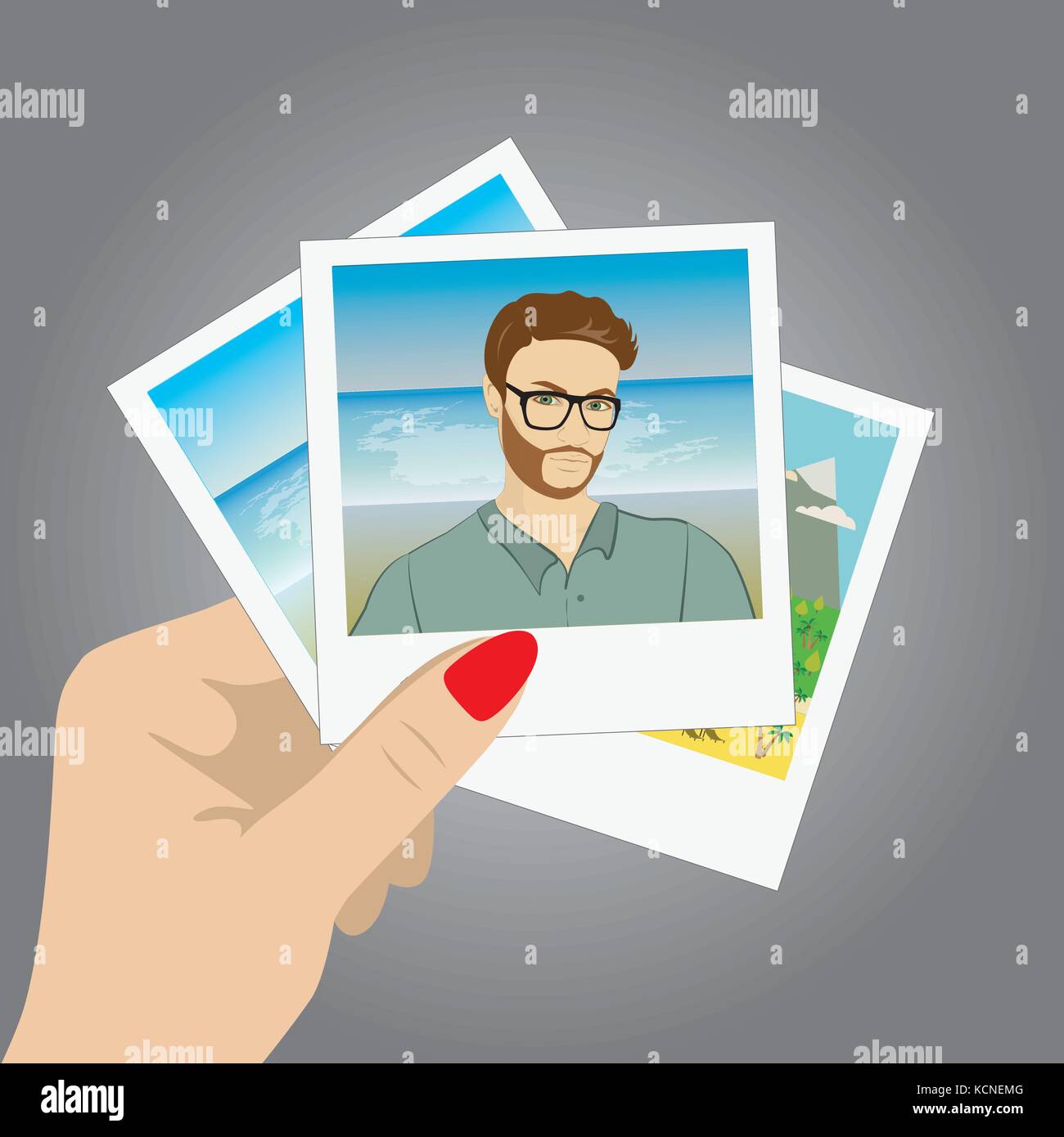 Vector flat.Hand holding more different photos ,vector illustration ...