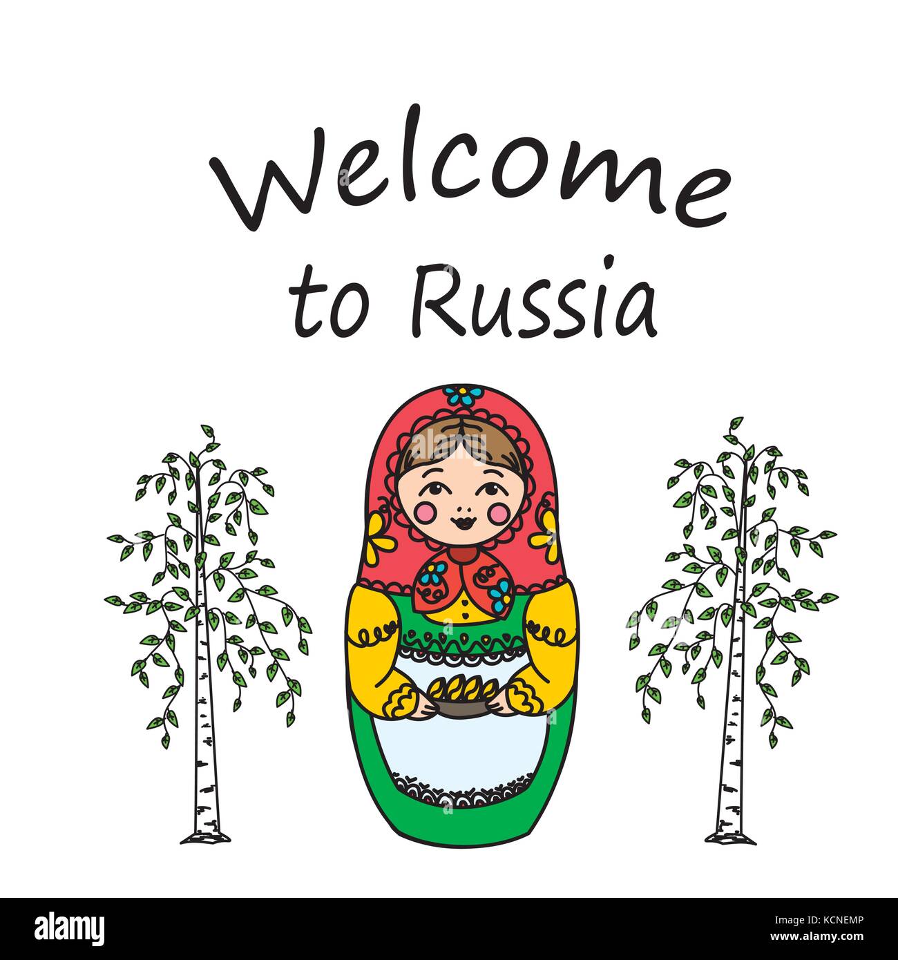 Welcome to Russia.Russian dolls - matryoshka and birch. Vector ...
