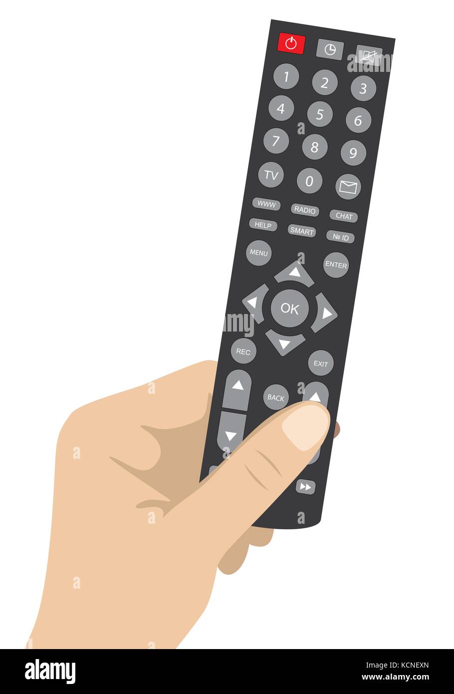 Vector flat.Hand holding Remote TV Control isolated on white Stock ...