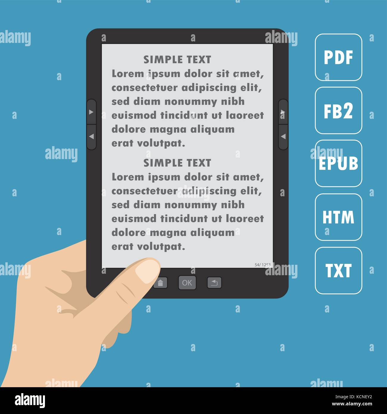 Hand holding portable modern tablet e-book reader,text on screen,vector ...