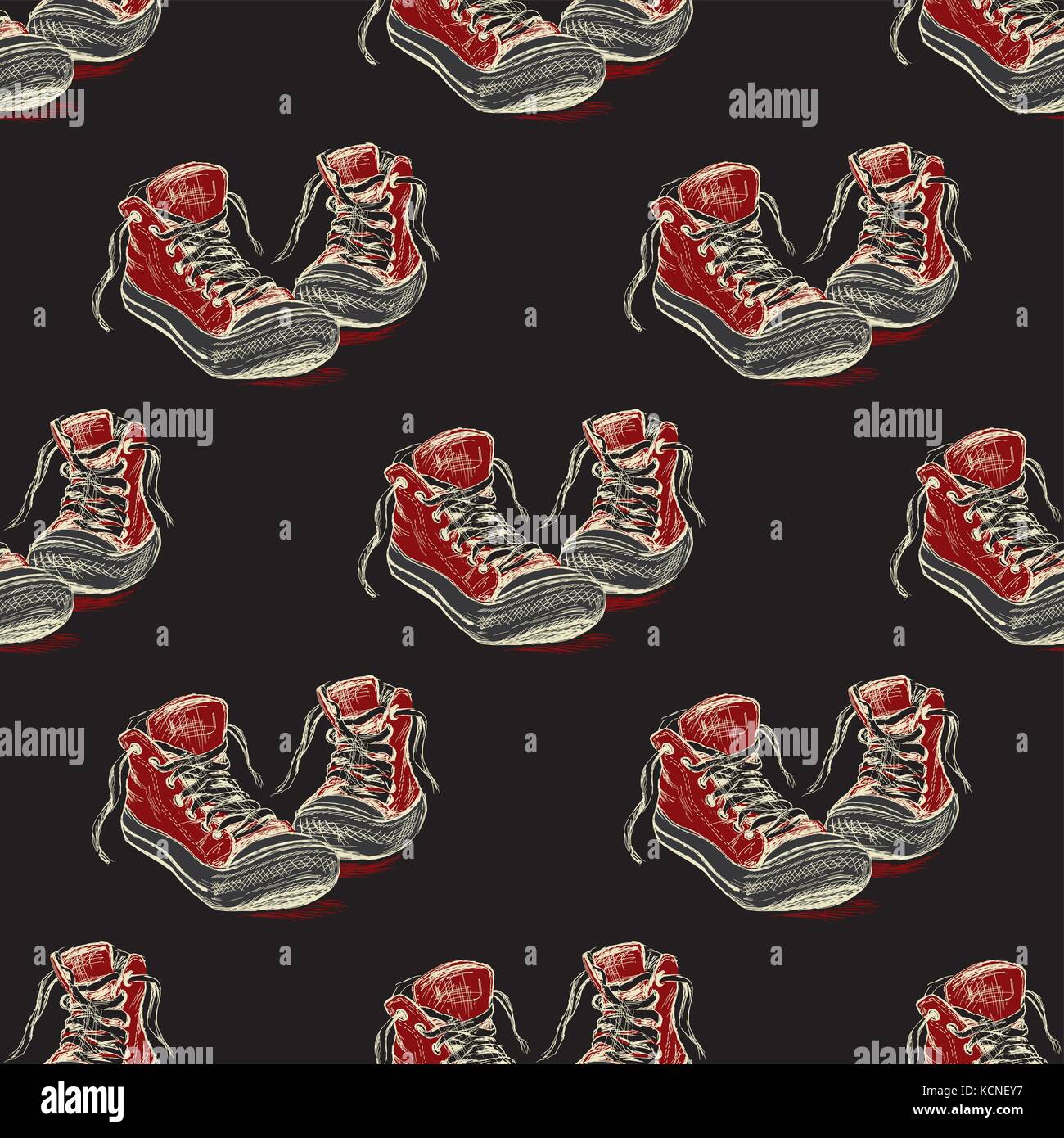 sneakers seamless pattern on black background,hand drawn vector ...