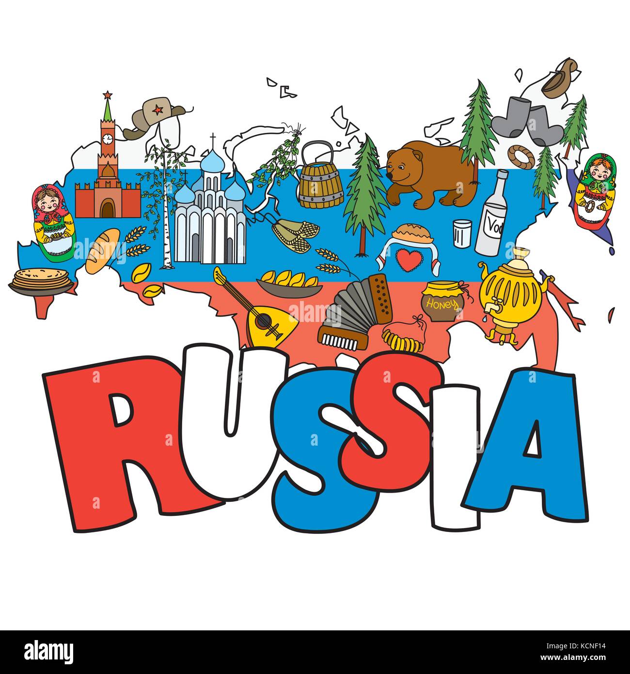 traditional national elements icons on russian map Stock Vector Image ...