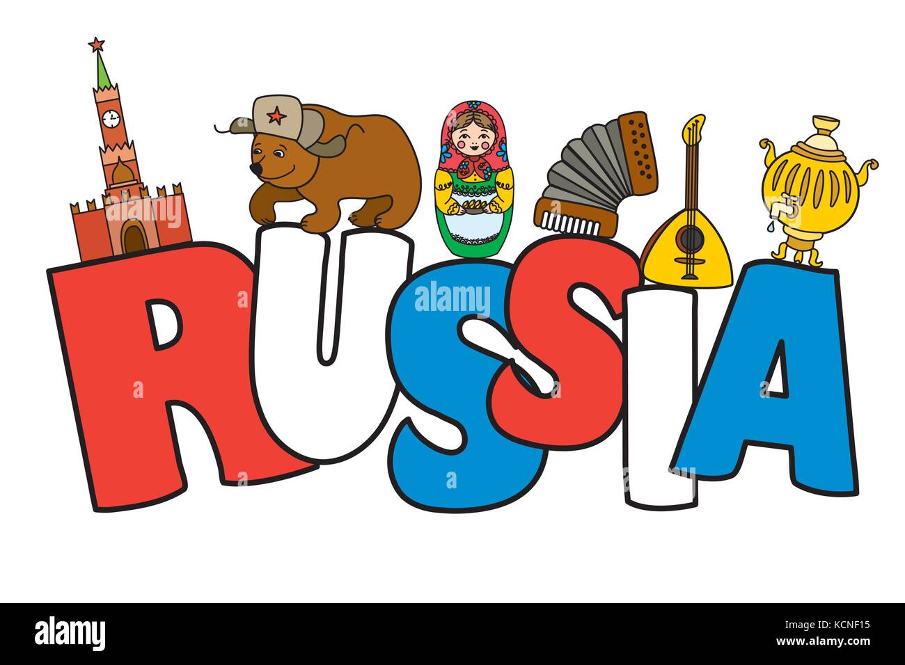 Inscription RUSSIA with traditional russian elements Stock Vector Image ...