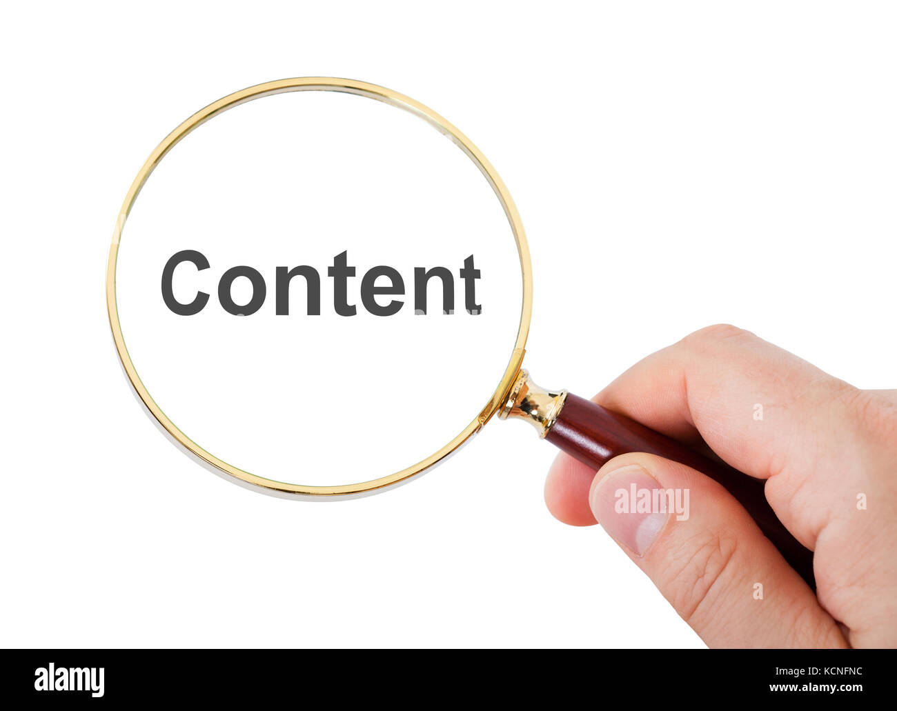 Close-up Of Hand Showing Content Word Through Magnifying Glass Over ...