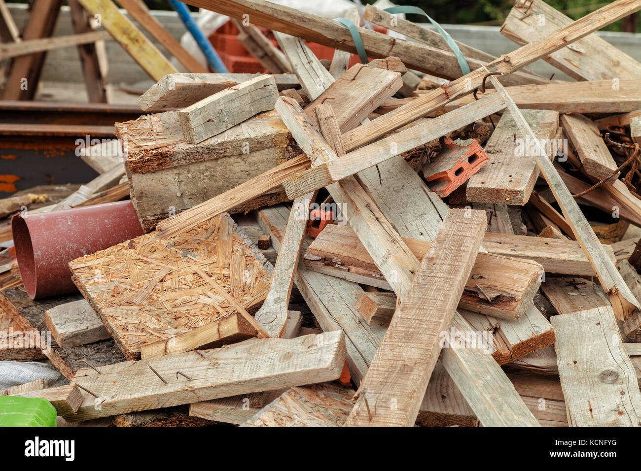 Construction waste on the roof of the house under construction ...