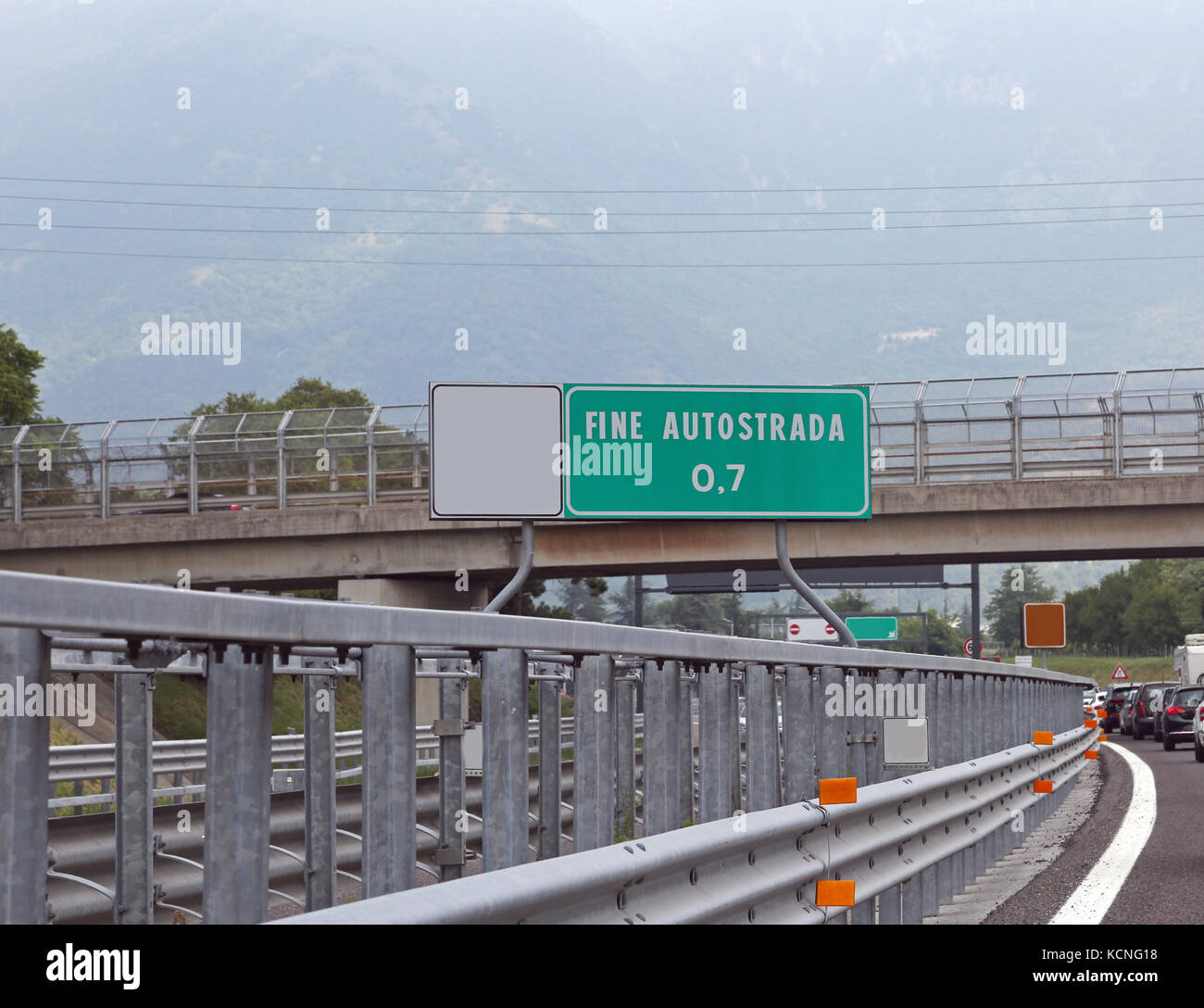 road sign indicating with text FINE AUTOSTRADA which means the end of ...
