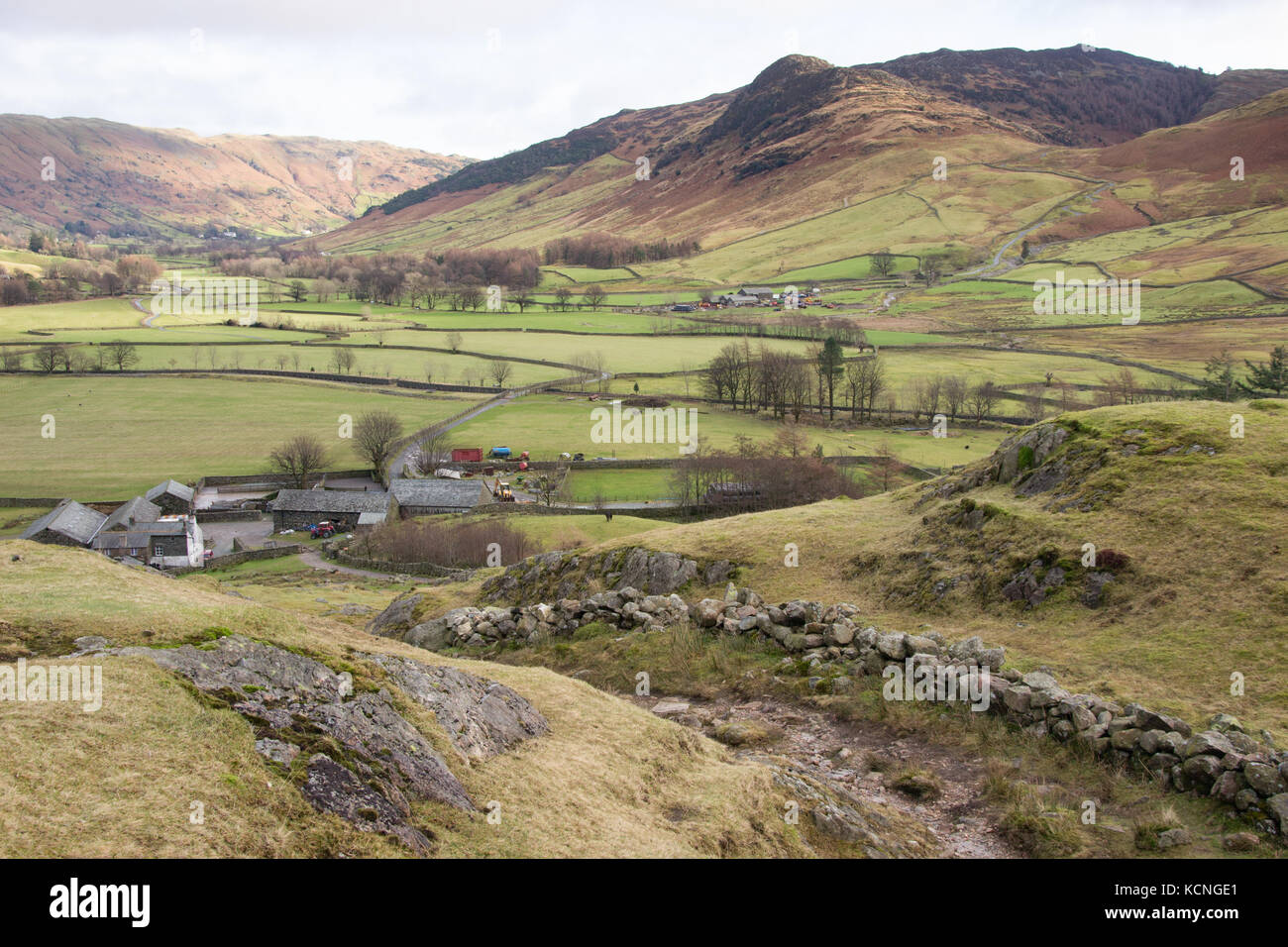 Looking down Great Langdale over Stool End Farm, Side Pike and Lingmoor ...