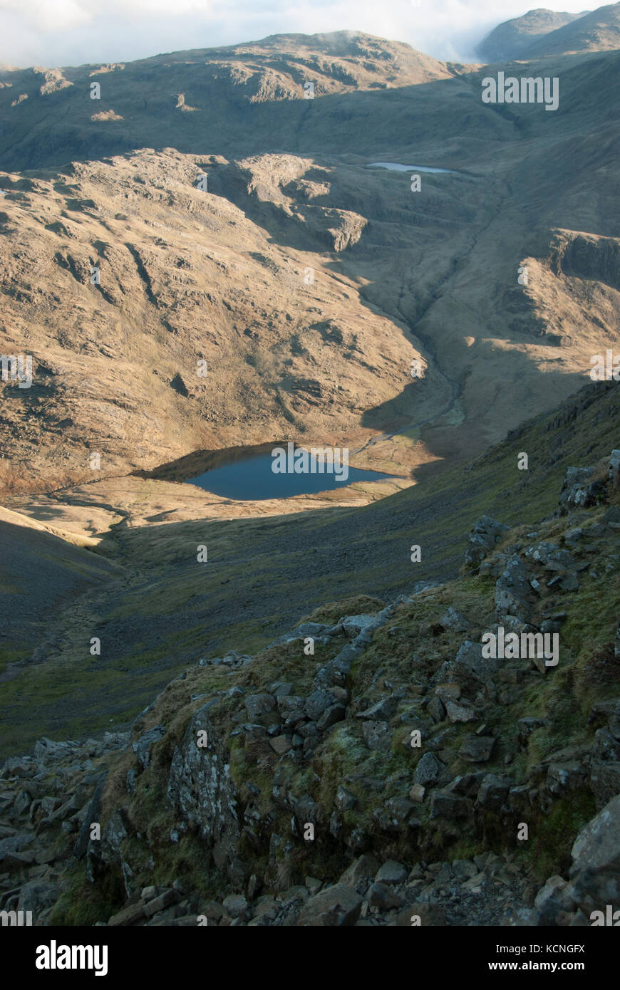 Sty Head and Styhead Tarn, with Sprinkling Tarn in distance from Windy ...