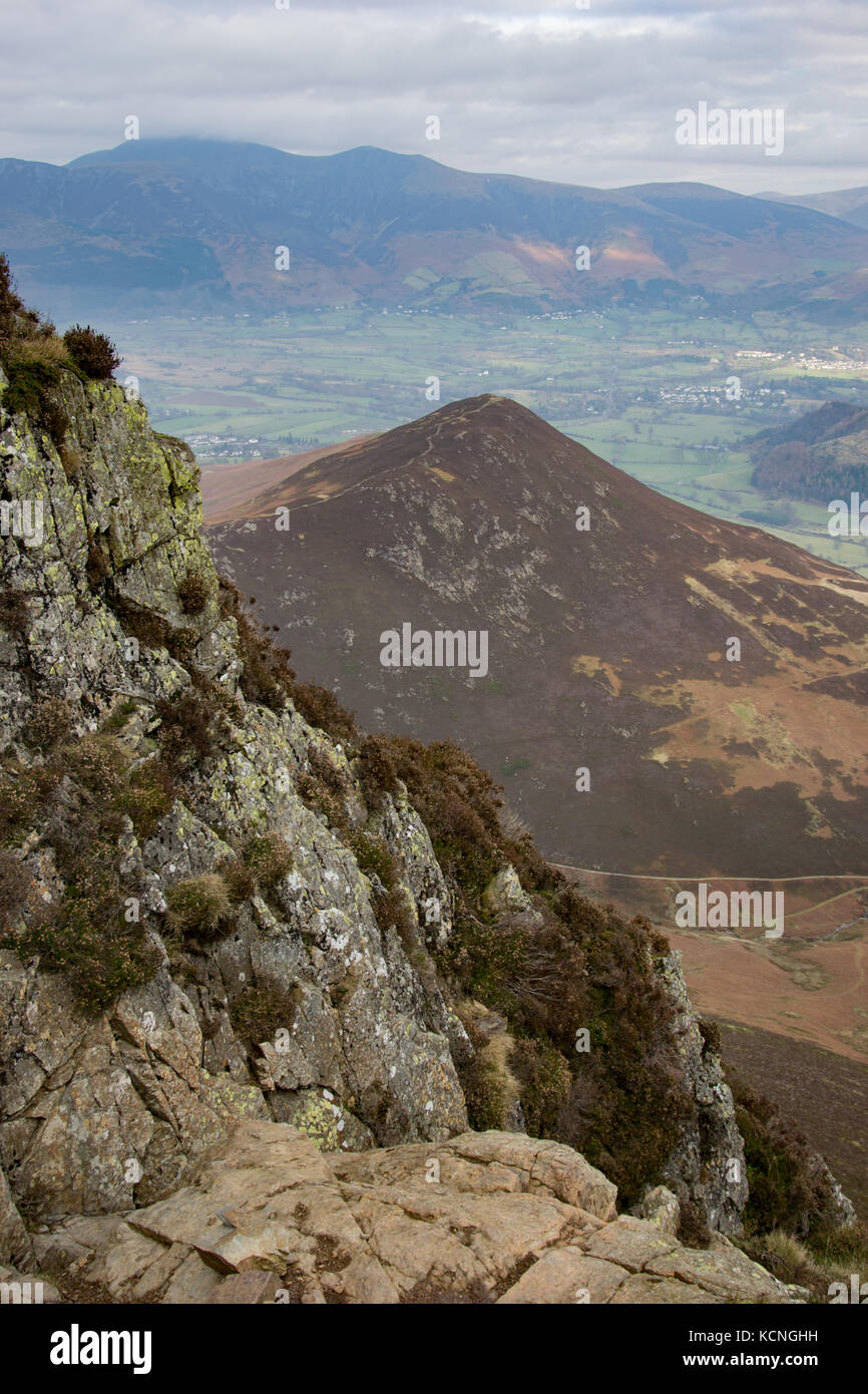 Summit of Skiddaw in cloud from Causey Pike with Rowling End in the ...