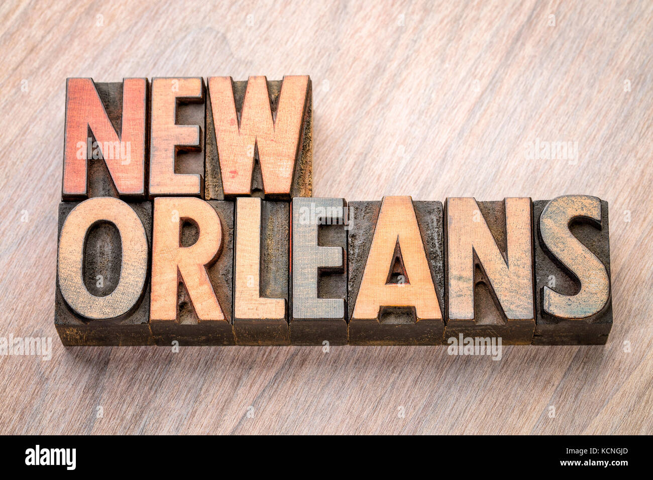 New Orleans word abstract in vintage letterpress wood type against ...