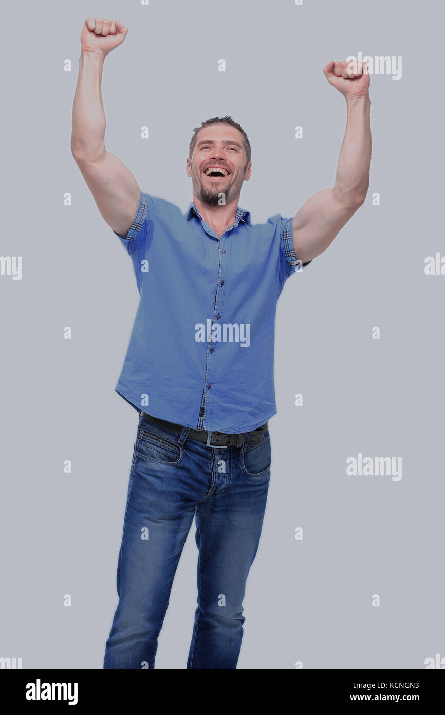 Lucky handsome man celebrating. Winner laughing man Stock Photo - Alamy