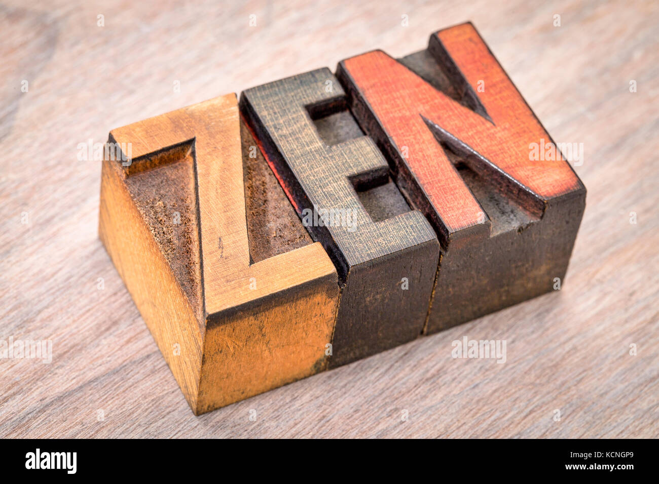 zen - word abstract in vintage wooden letterpress printing blocks Stock ...