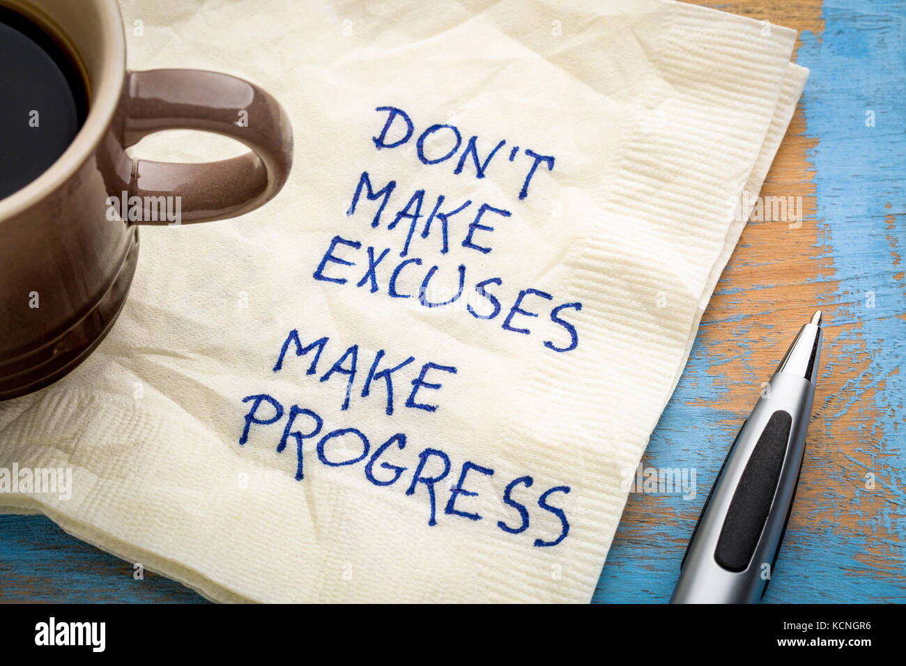 Don't make excuses, make progress - inspirational handwriting on a ...