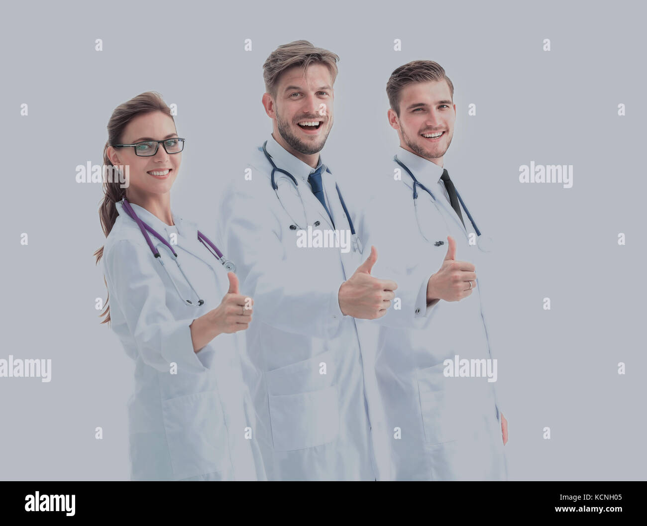 Portrait of group of smiling hospital colleagues standing together ...