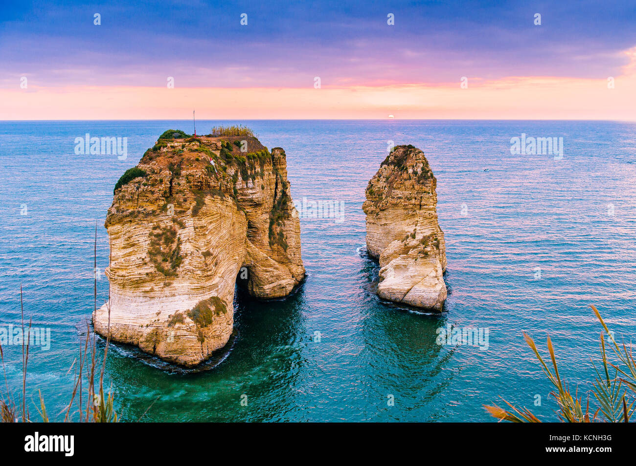 Beautiful sunset on Raouche, Pigeons' Rock. In Beirut, Lebanon.Sun and ...
