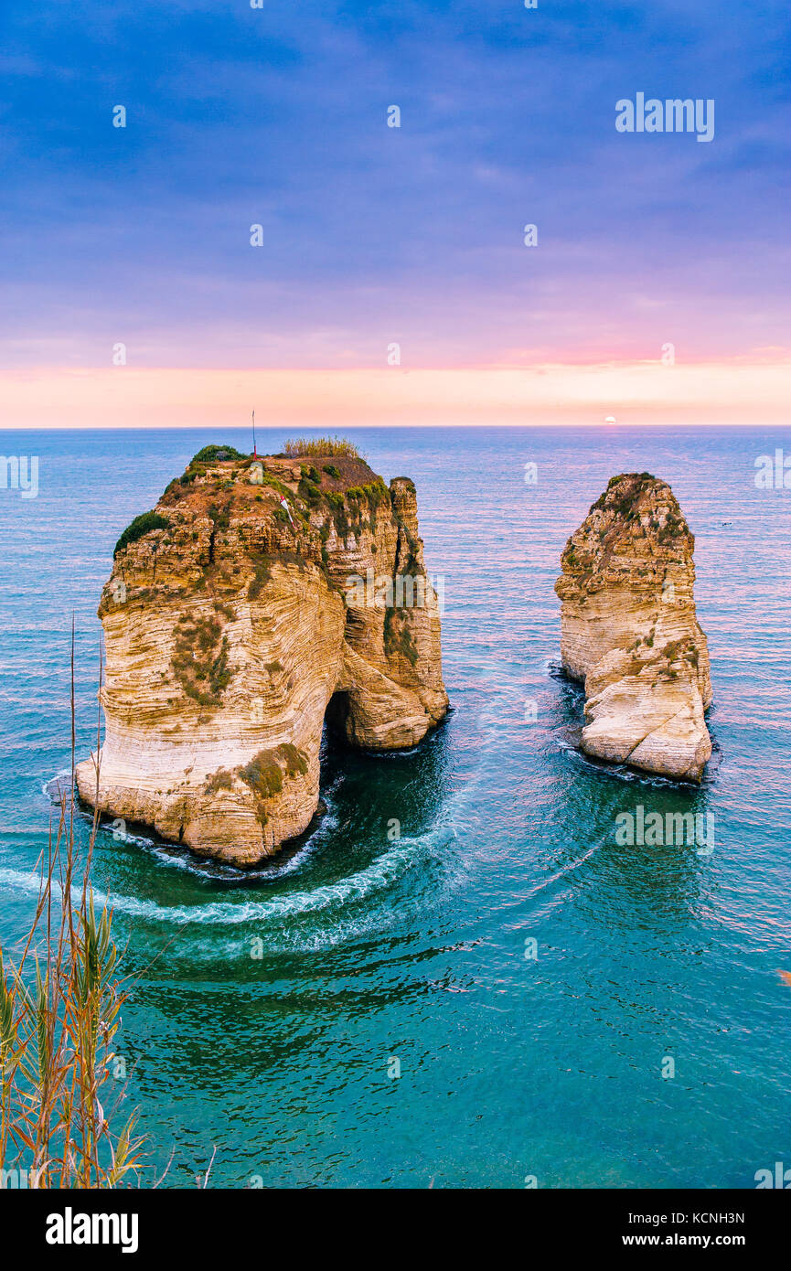Beautiful sunset on Raouche, Pigeons' Rock. In Beirut, Lebanon.Sun and ...