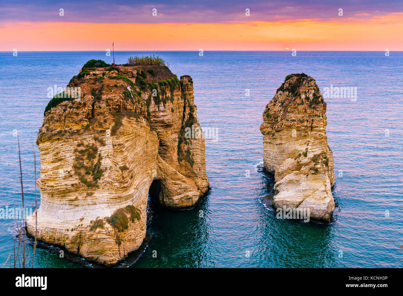 Beautiful sunset on Raouche, Pigeons' Rock. In Beirut, Lebanon.Sun and ...