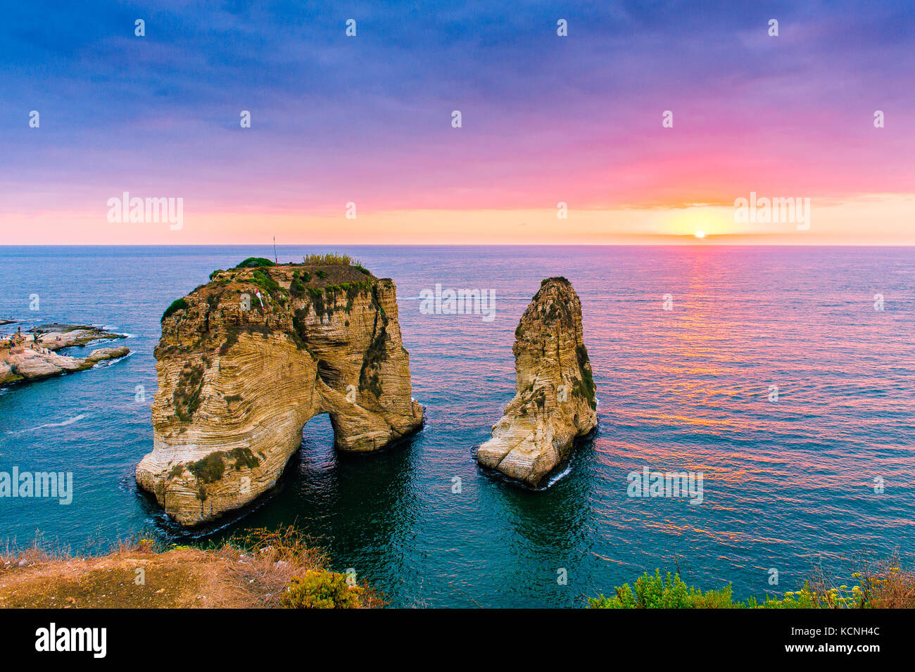 Beautiful sunset on Raouche, Pigeons' Rock. In Beirut, Lebanon.Sun and ...