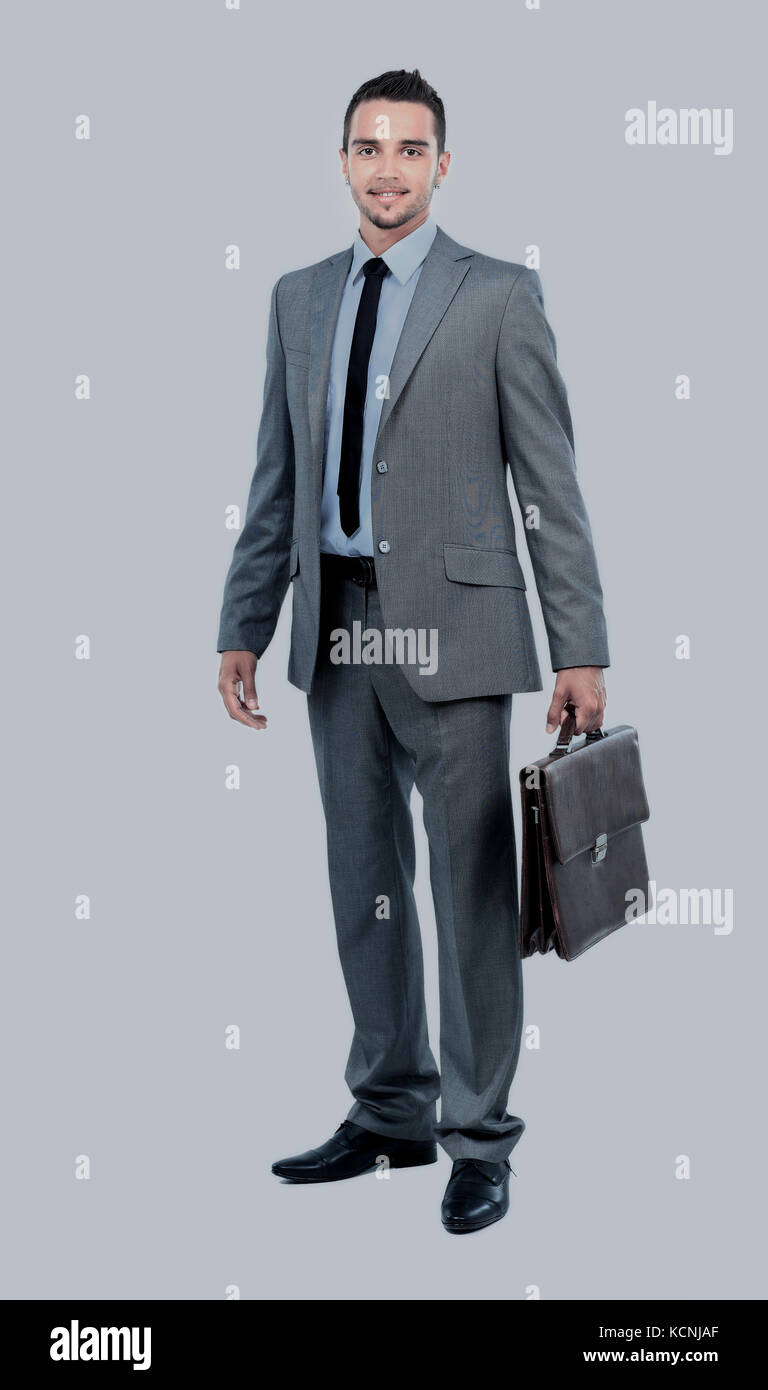 Full body portrait of happy smiling business man, isolated on white ...
