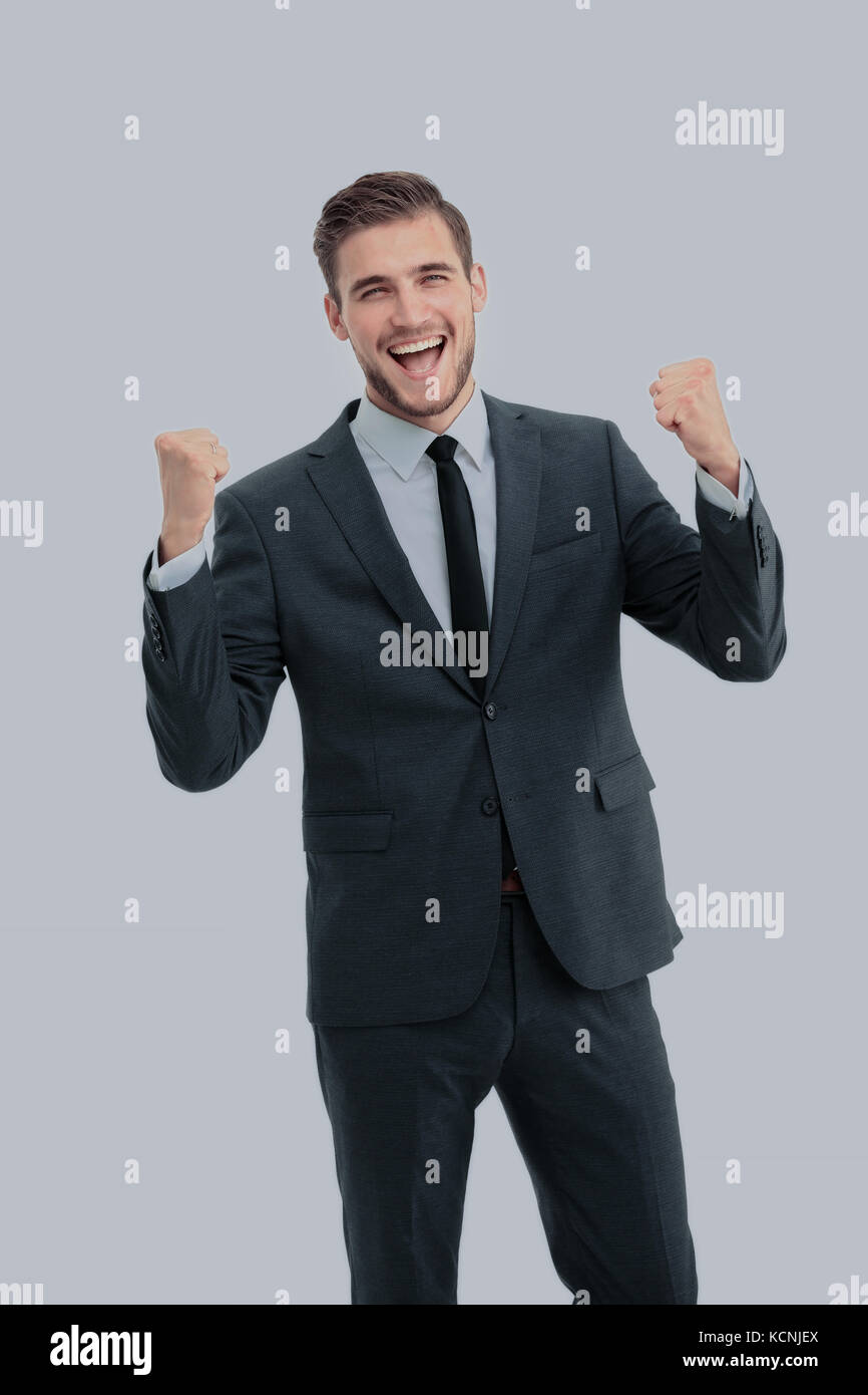 Lucky handsome businessman celebrating. Winner laughing man Stock Photo ...