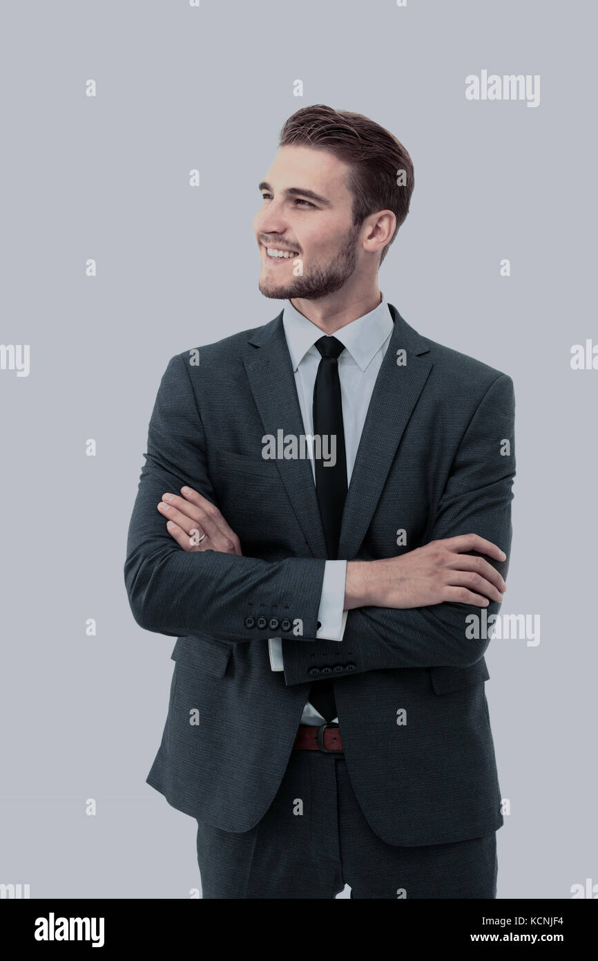 Attractive business man with arms folded on white background Stock ...