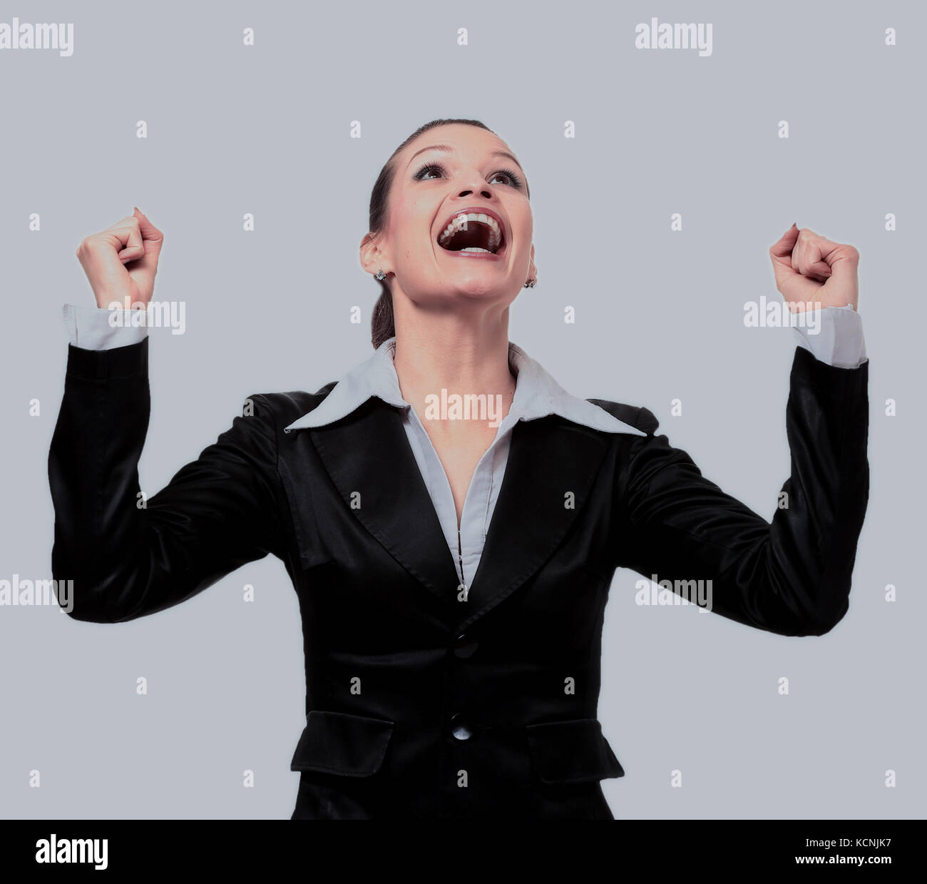 Rapturous business woman isolated on white Stock Photo - Alamy