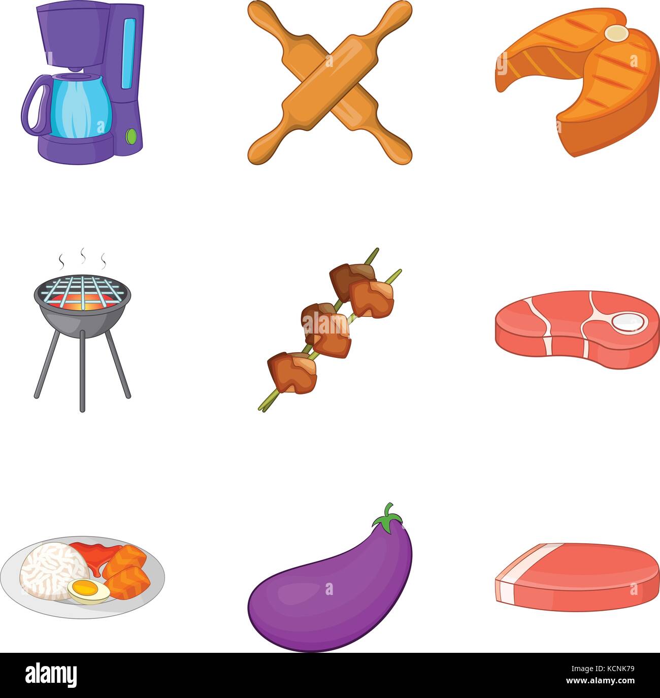Grilled meat icons set, cartoon style Stock Vector Image & Art - Alamy