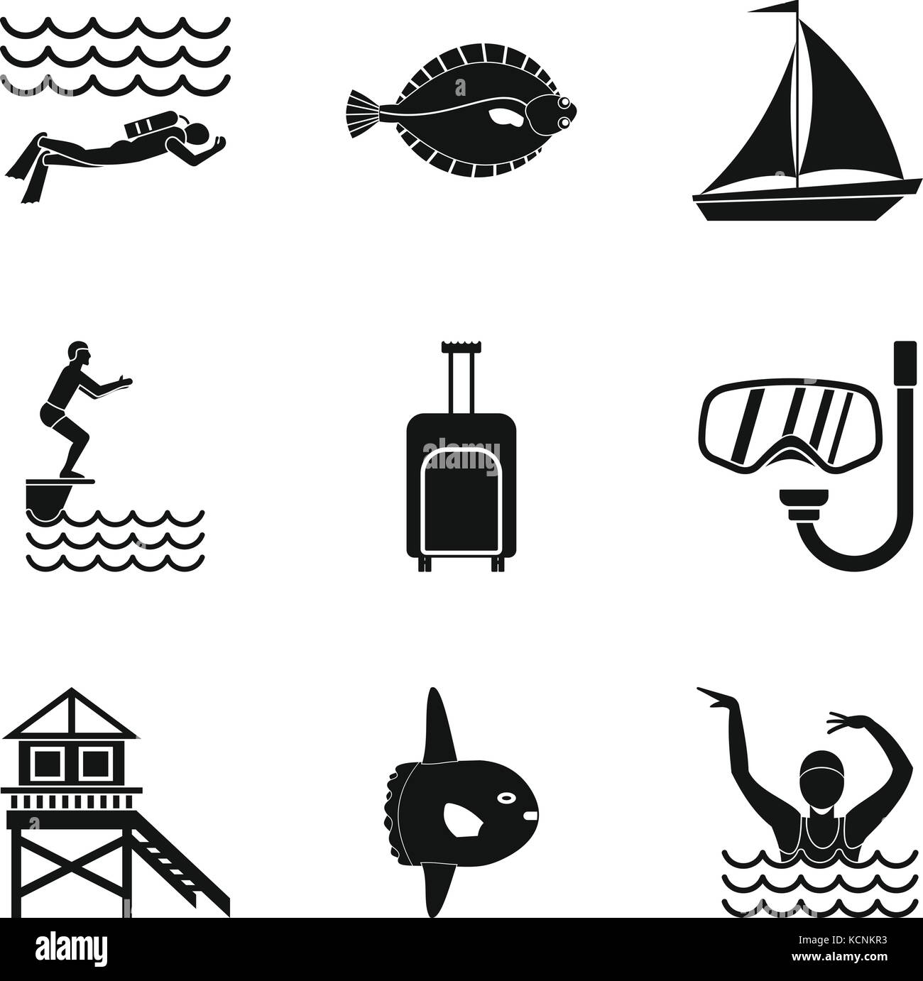 Swim in shallow water icons set, simple style Stock Vector Image & Art ...