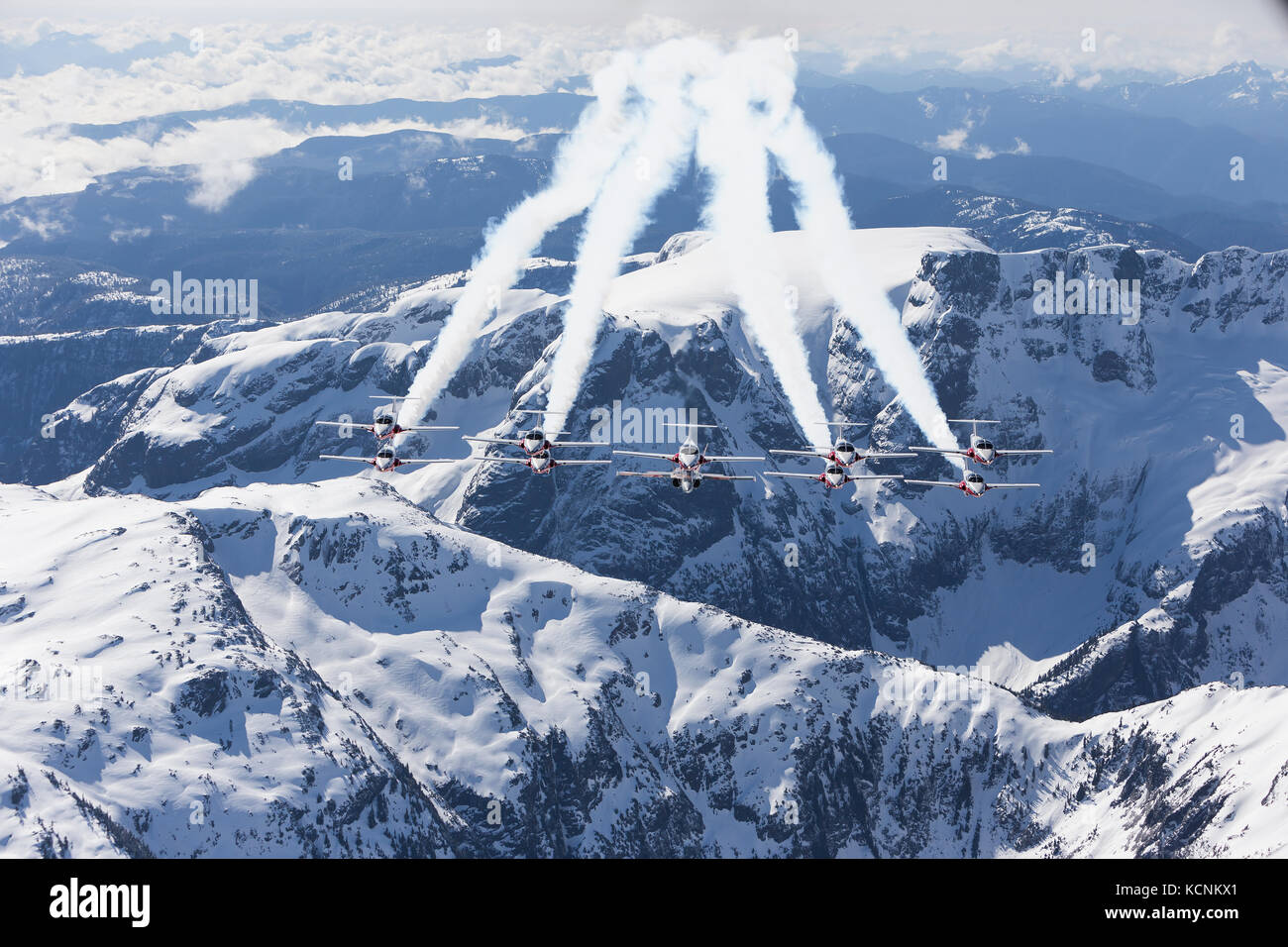 Canada's Tudor flying demonstration team, the Snowbirds, flies over ...