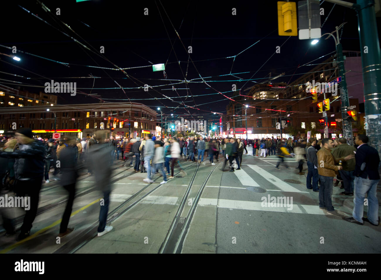 Crowd on Toronto streets during Nuit Blanche festival of contemporary ...