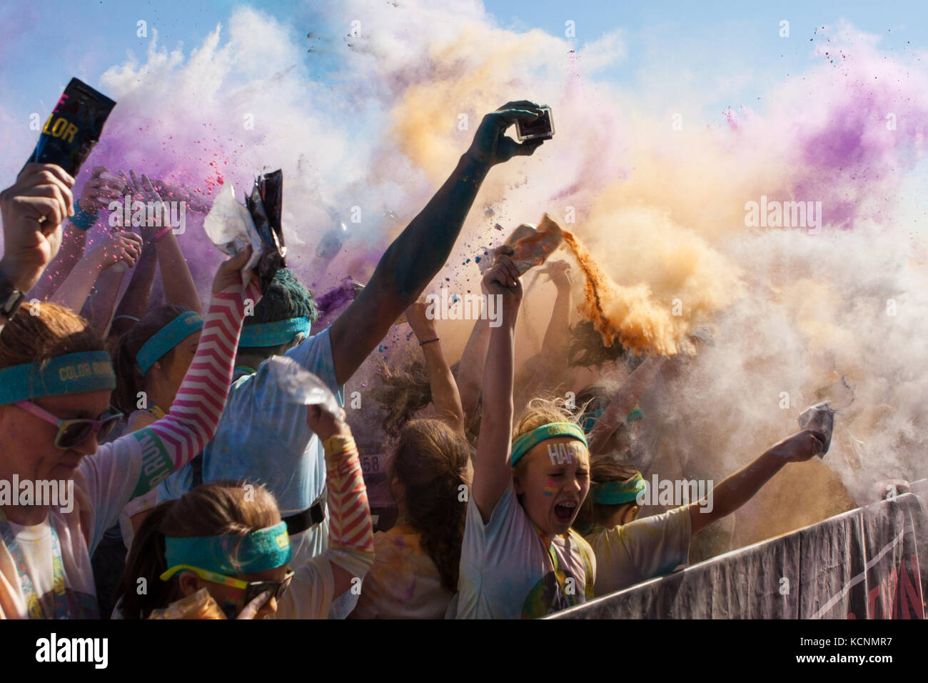 Hampton, GA, USA - April 2, 2016: A crowd of runners who completed in ...