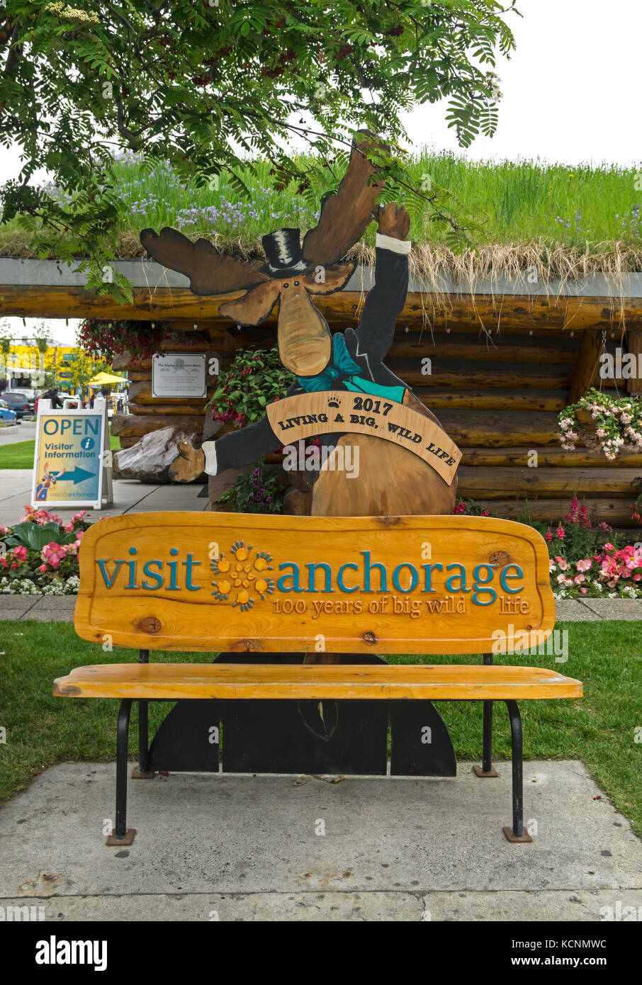 Inviting seat outside the Visitor Information Office in Anchorage ...