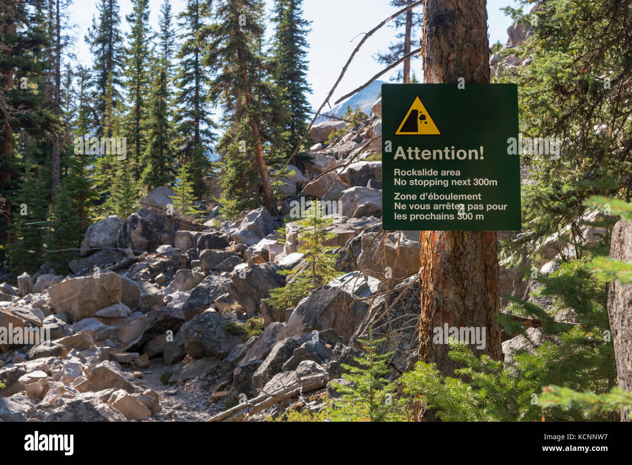 Attention Rock slide area Stock Photo - Alamy
