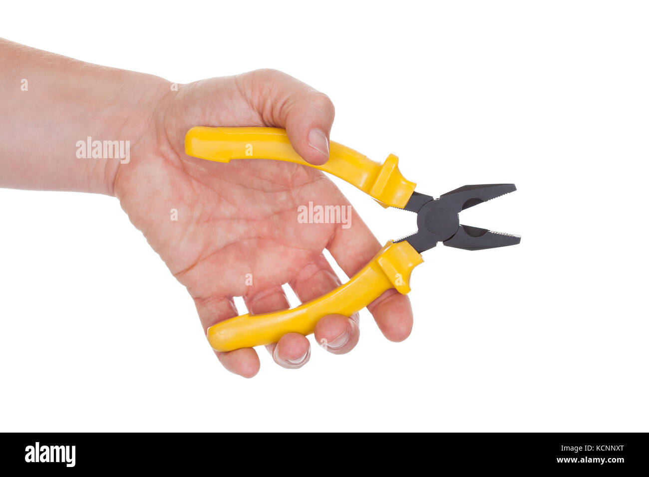 Close-up Of Hand Holding Plier Isolated Over White Background Stock ...