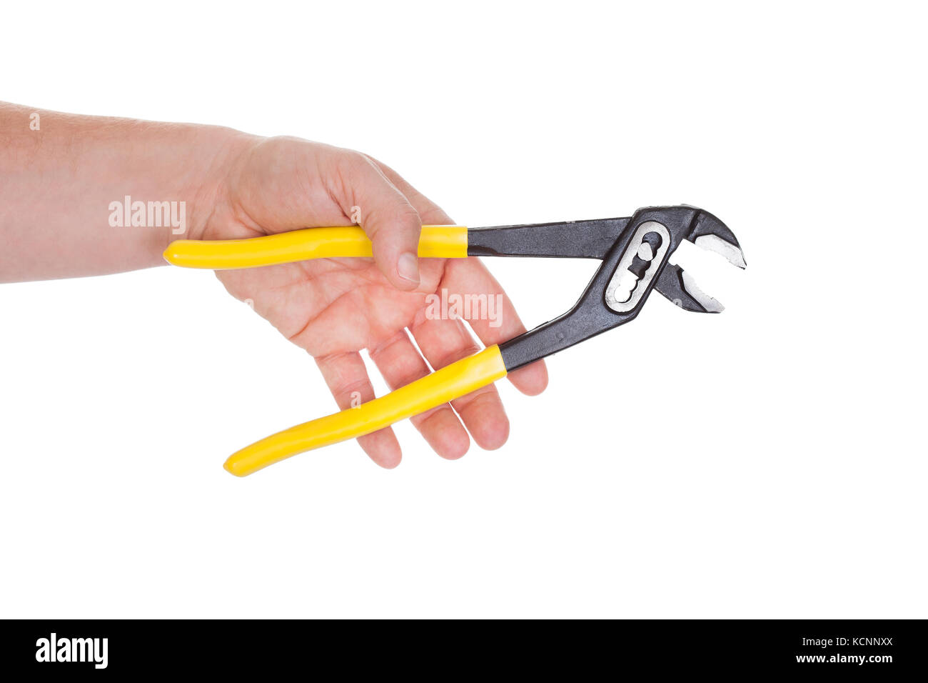 Close-up Of Hand Holding Pliers Isolated Over White Background Stock ...